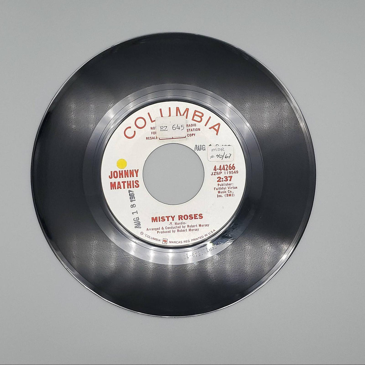 Johnny Mathis Misty Roses Single Record Columbia 1967 4-44266 PROMO ...