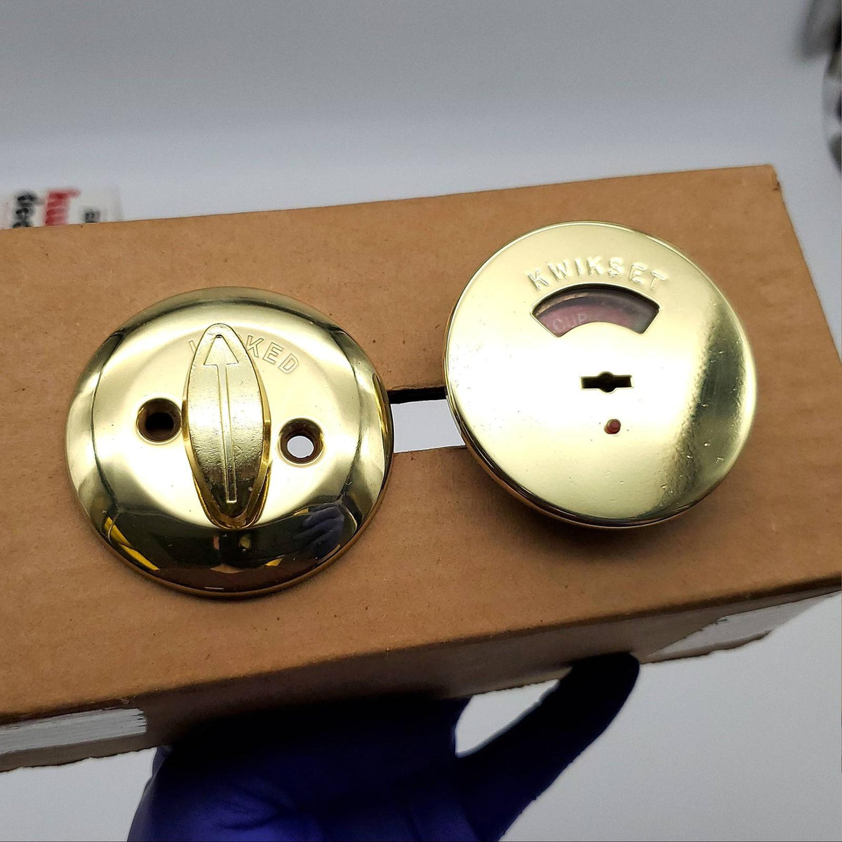 Kwikset Deadbolt Lock Turnbolt Vacancy Indicator 2-3/4" BS Bright Bras ...