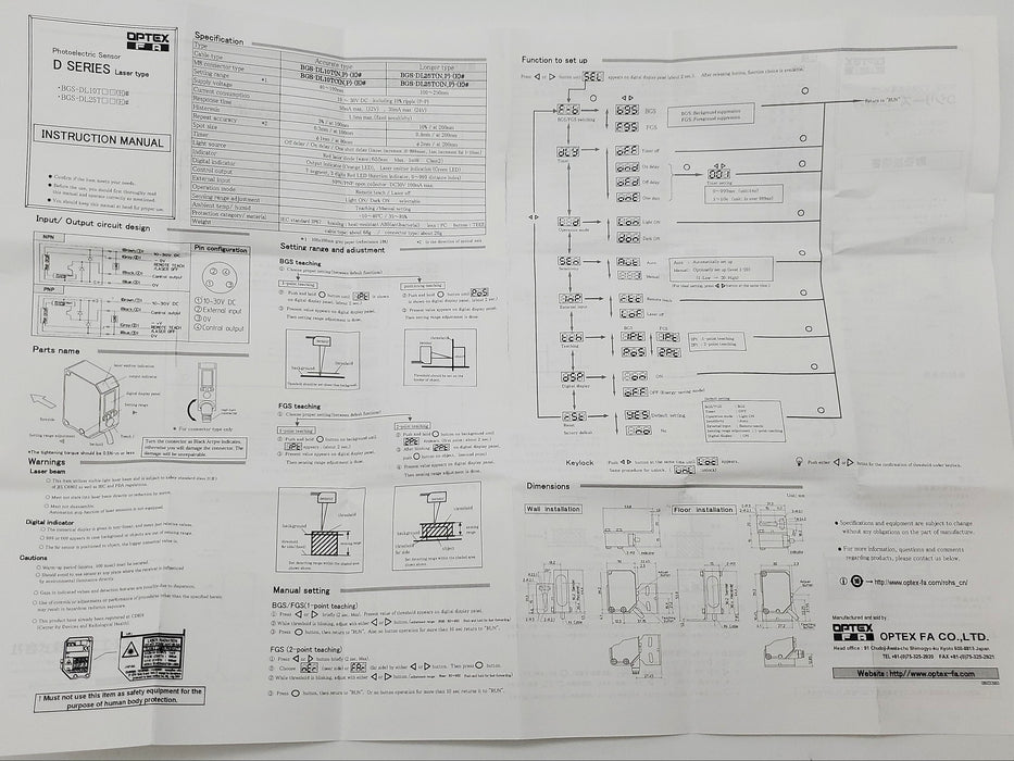 Optex BGS-DL10TP CMOS Linear Image Sensor Digital Laser 40 to 100mm Ra ...