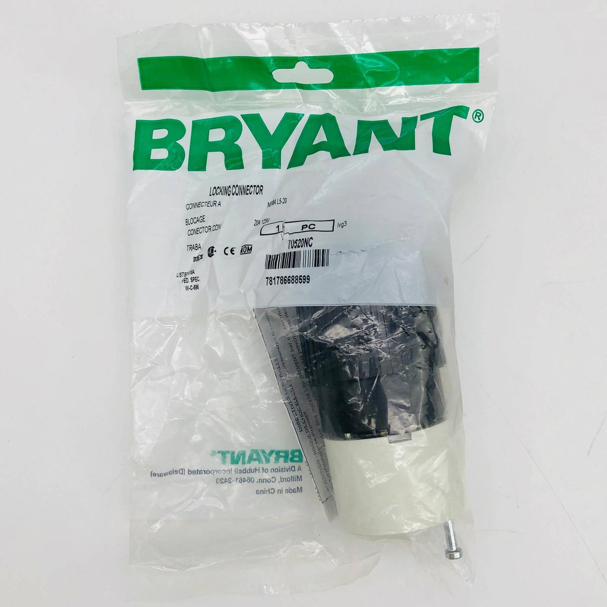 Bryant 70520NC Locking Blade Connector 20A 125 VAC 1‑ph 2‑pole 3‑wire ...