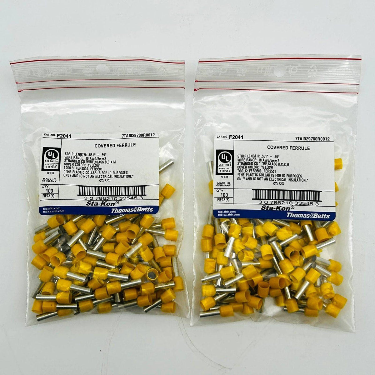 Thomas and Betts F2041 Covered Wire Ferrules Sta Kon 10 AWG/6mm2 Yello ...