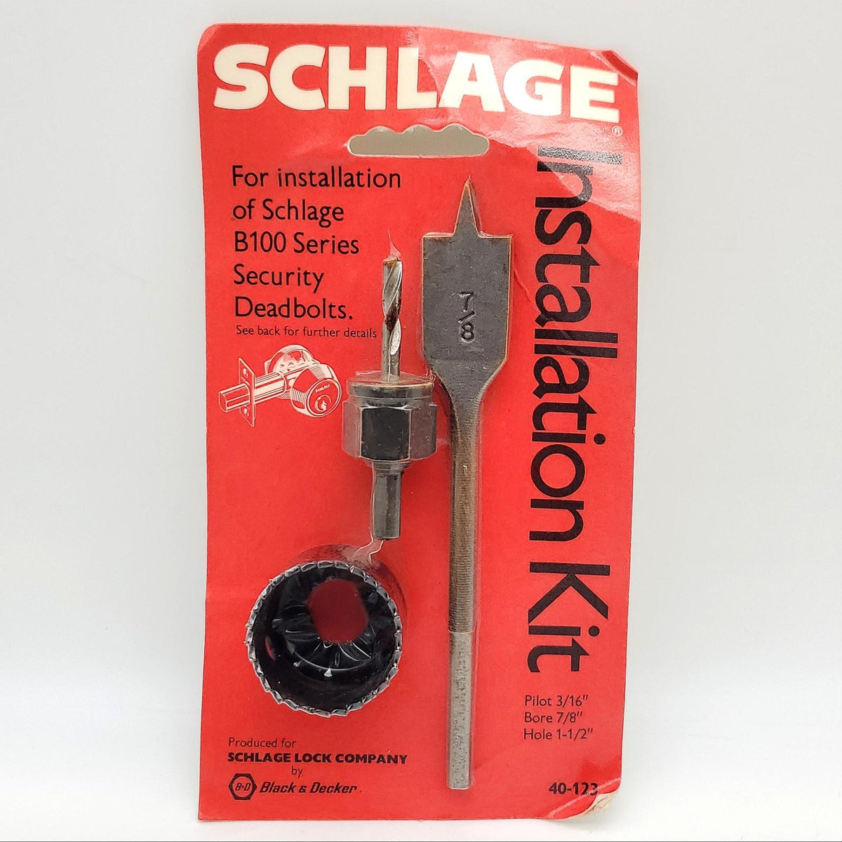 Schlage 40-123 Deadbolt Install Kit B100 Series 3/16" Pilot 7/8" Bore ...