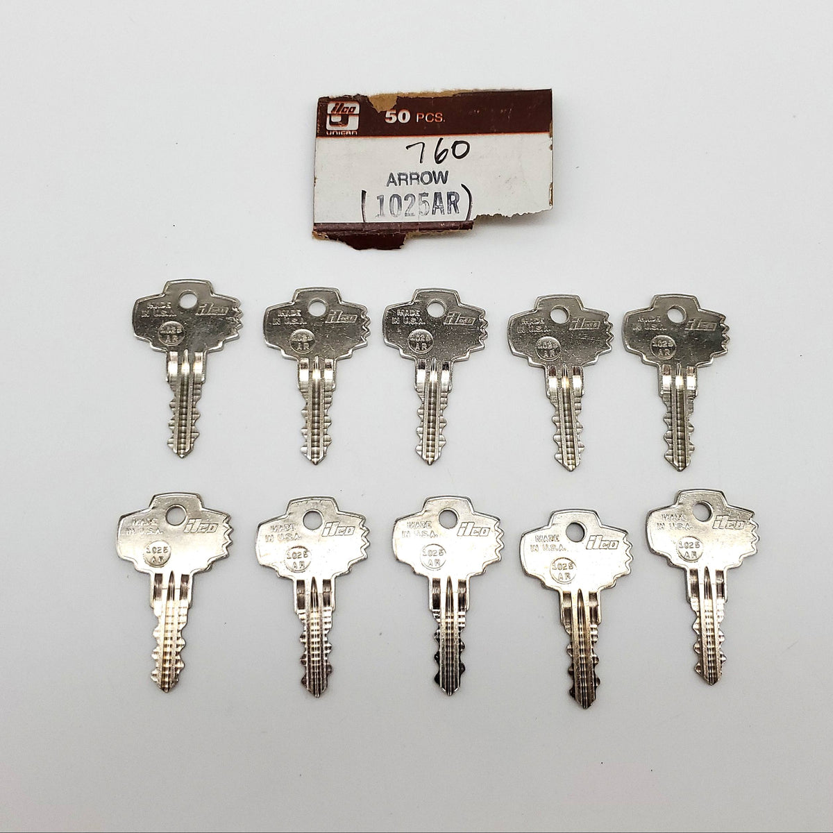 10x Ilco 760 Arrow 1025AR Key Blanks 1025AR Keyway Nickel Silver NOS ...