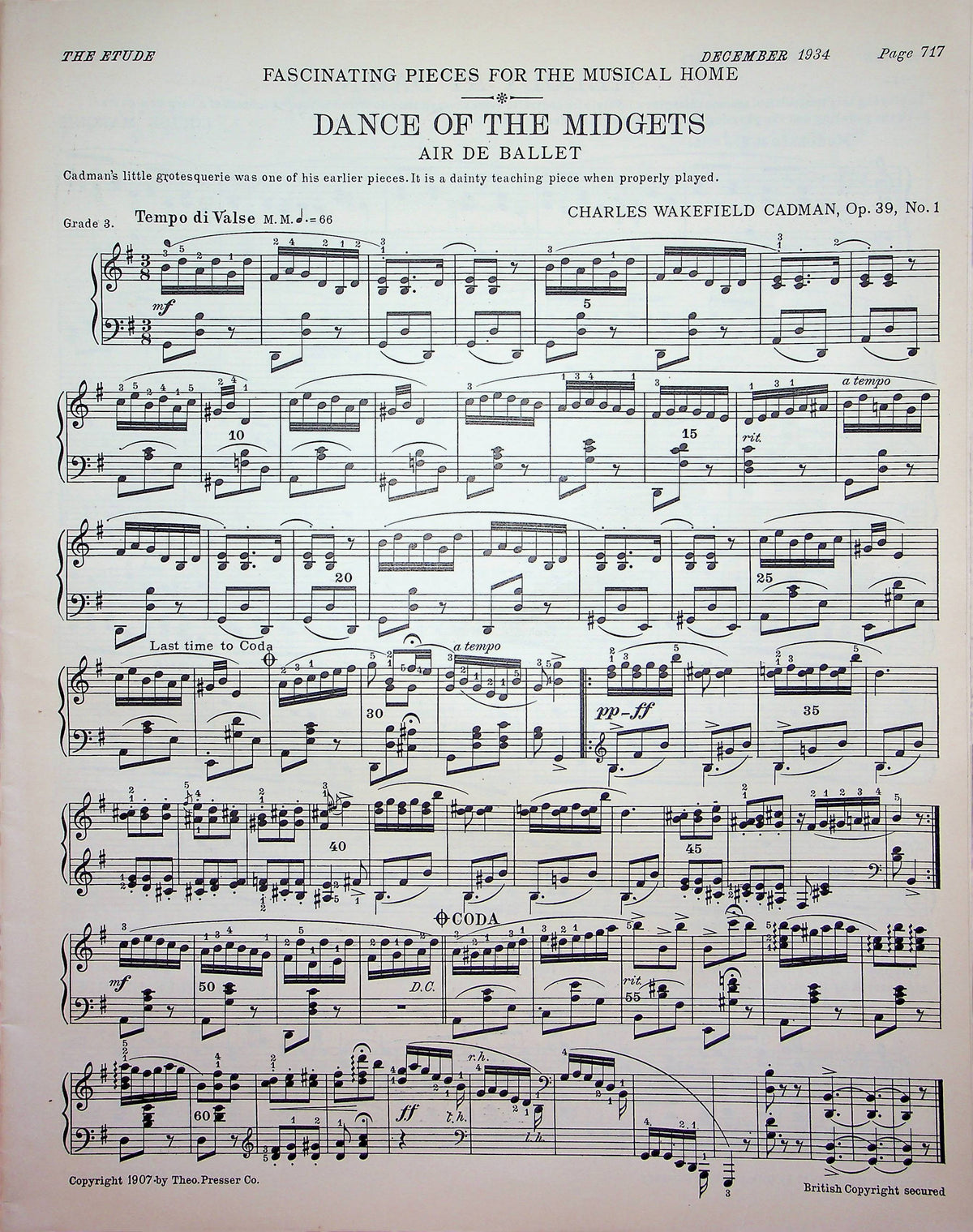 Dance of the Midgets Sheet Music Piano Song Charles Wakefield Cadmen 1 ...