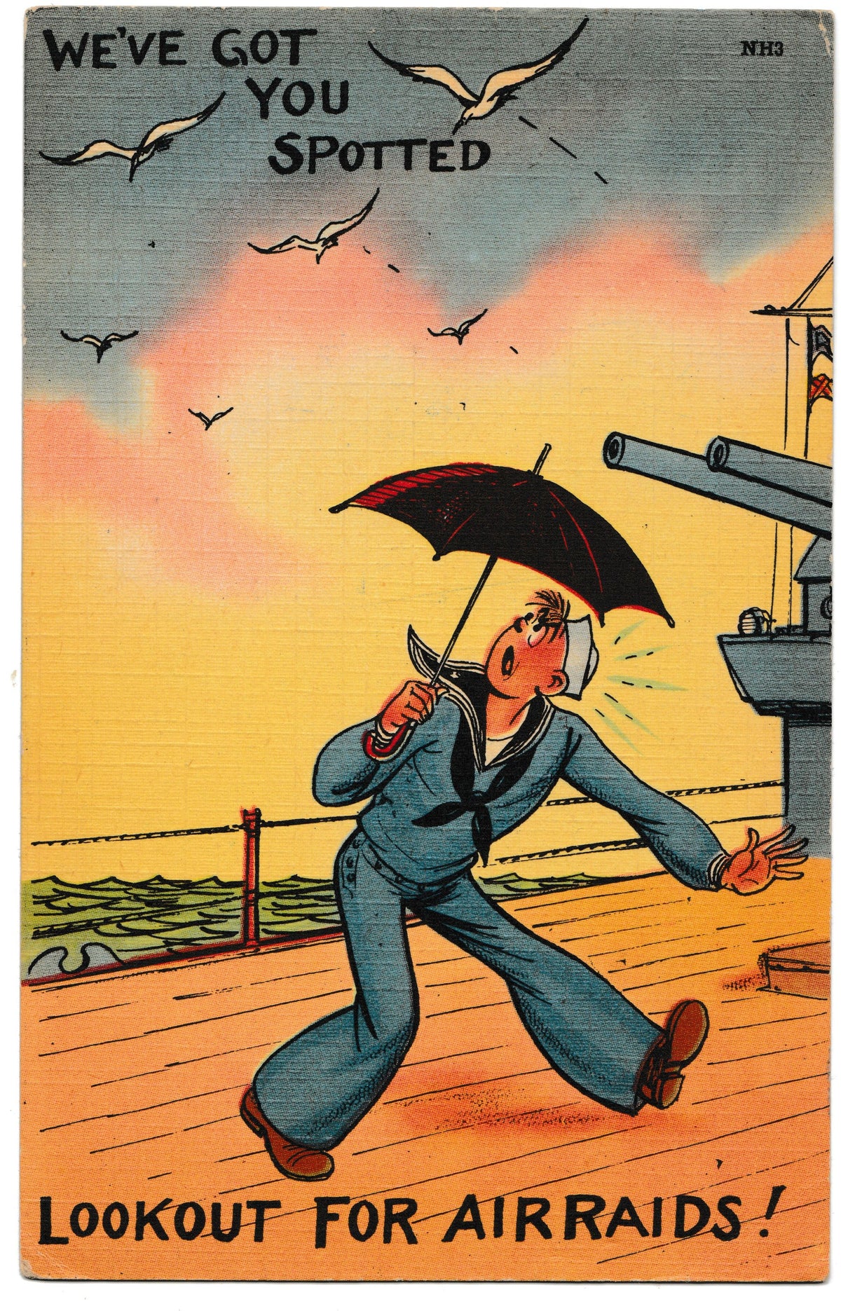 Tichnor Bros Postcard World War 2 1940s USED Navy Comic Lookout for Ai ...
