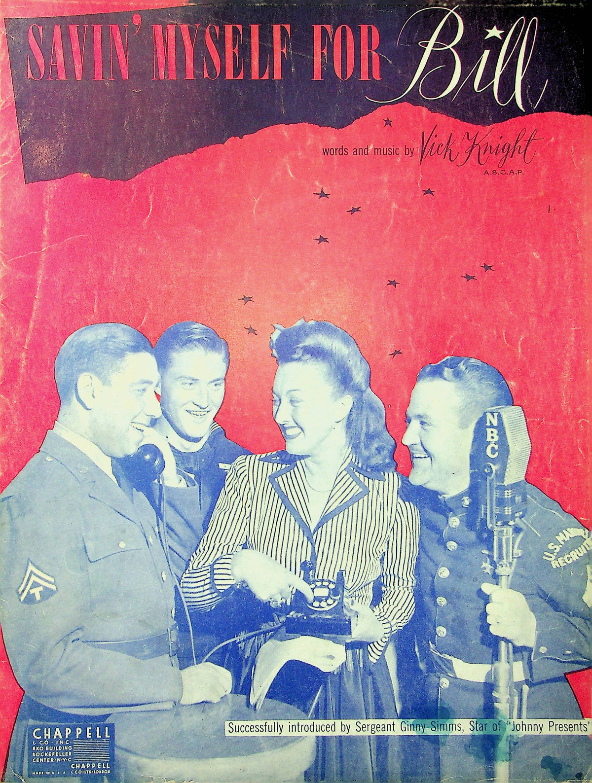 WW2 Sheet Music Savin Myself For Bill Vick Knight Sergeant Simms Johnn ...