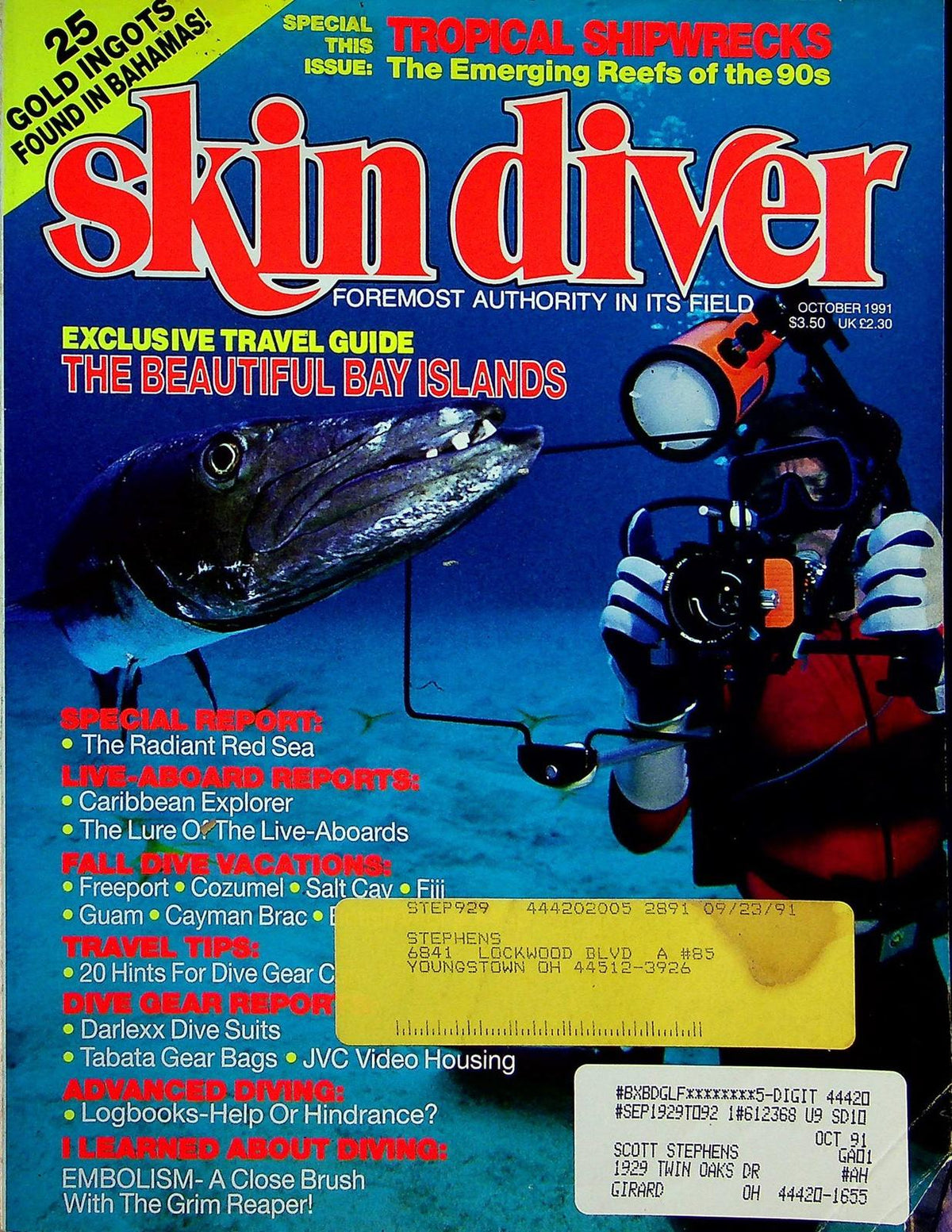 Skin Diver Magazine October 1991 Vol 40 No 10 Beautiful Bay Islands ...