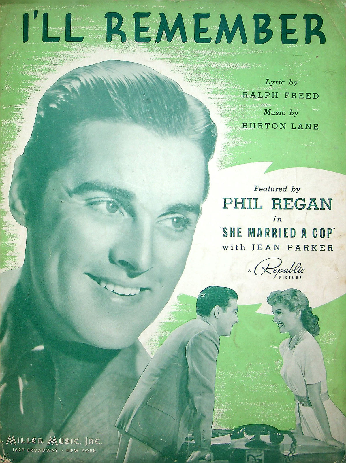 Sheet Music I'll Remember Phil Regan She Married A Cop Movie Jean Park ...