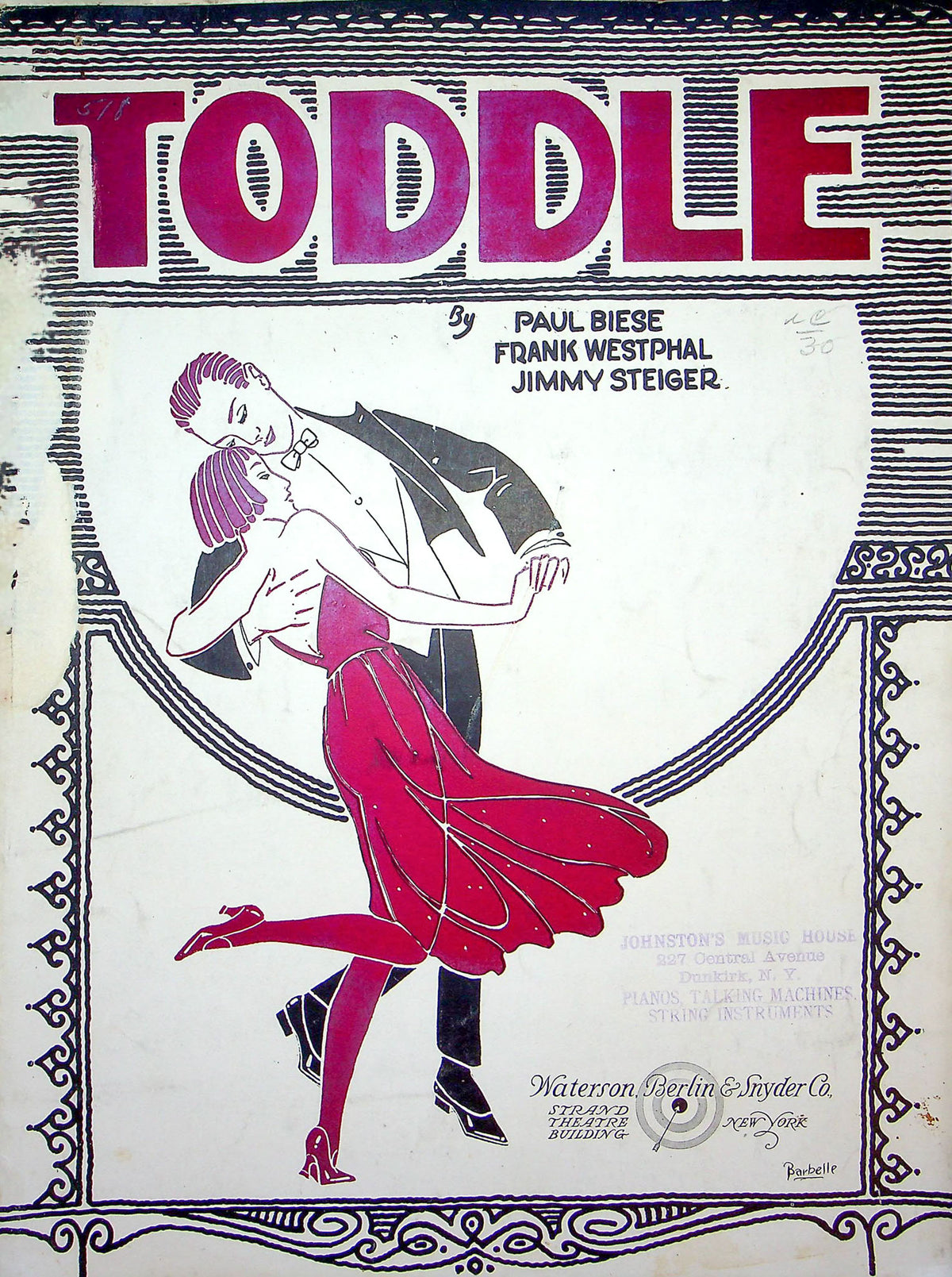 Sheet Music Toddle Paul Biese Frank Westphal Jimmy Steiger 1921 Piano ...