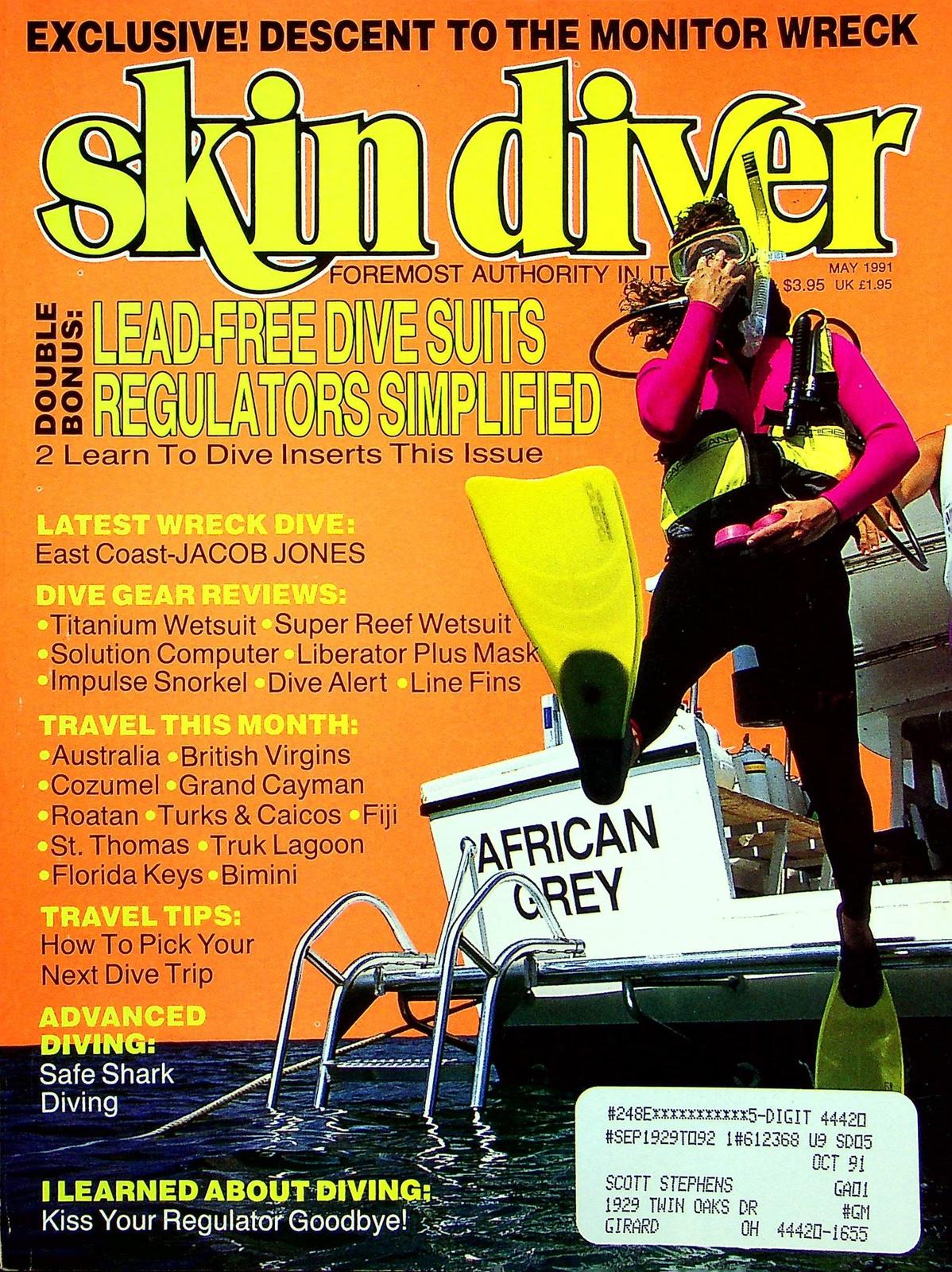Skin Diver Magazine May 1991 Vol 40 No 5 Lead Free Dive Suits — HKResale