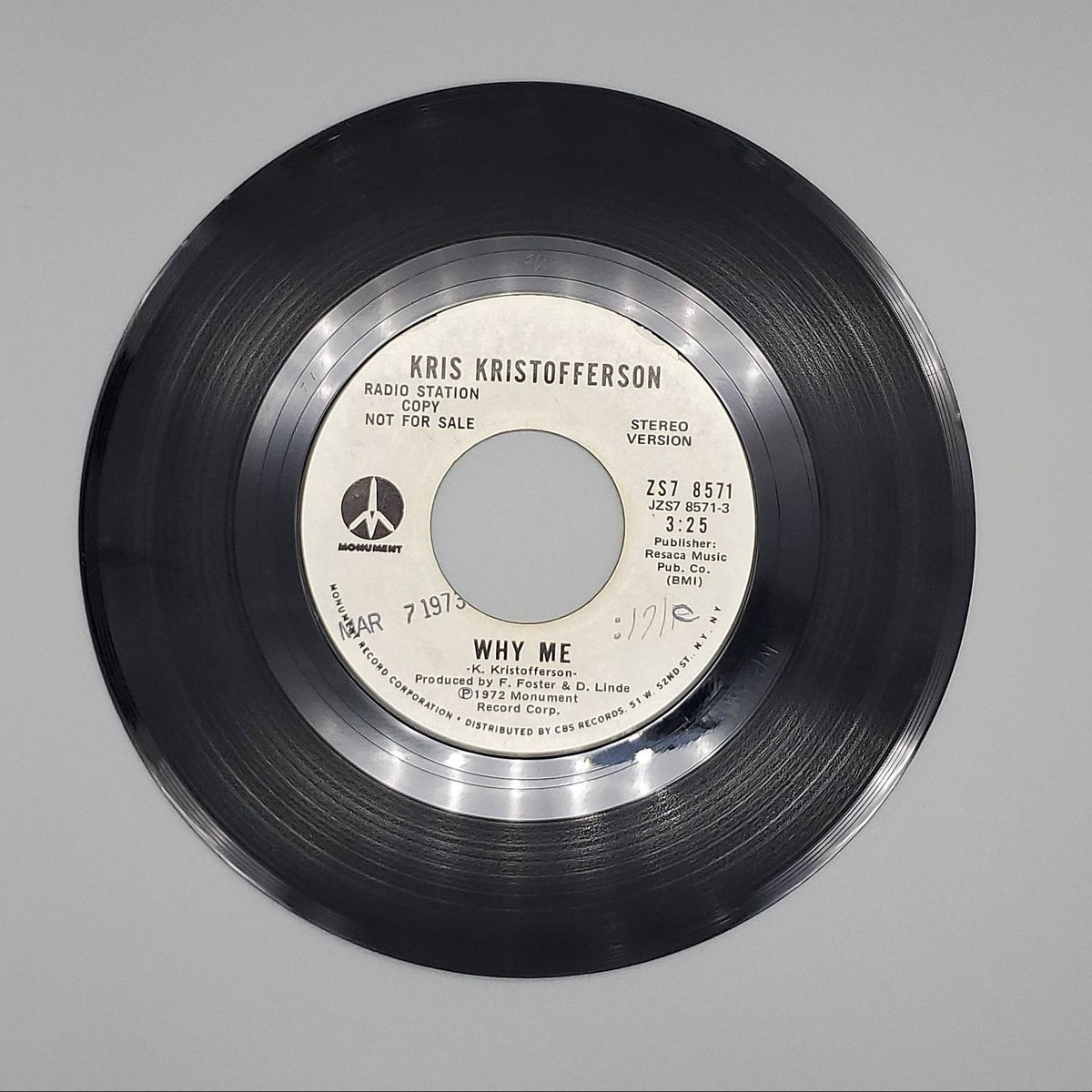 Kris Kristofferson Why Me Single Record Monument 1972 ZS7 8571 PROMO ...