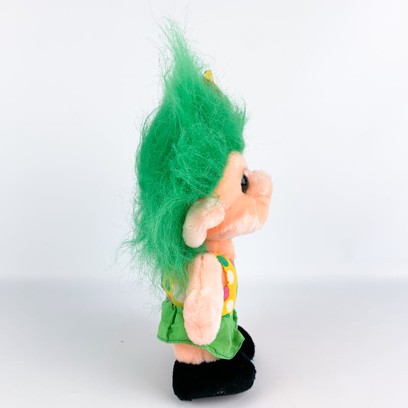 Trolio Troll Girl Polka Dot Dress Green Hair Bow 10" 1992 Plush Stuffe ...